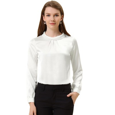 Allegra K Women's Ruched Long Sleeve Office Work Satin Blouses White X ...