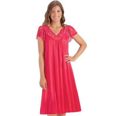 Collections Etc Silky Lace Neckline Tricot Gown Medium Red Gowns : Target