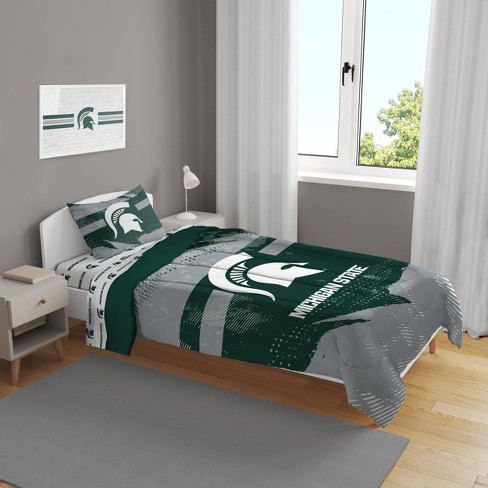 Ncaa Michigan State Spartans Slanted Stripe Twin Bedding Set In A Bag ...