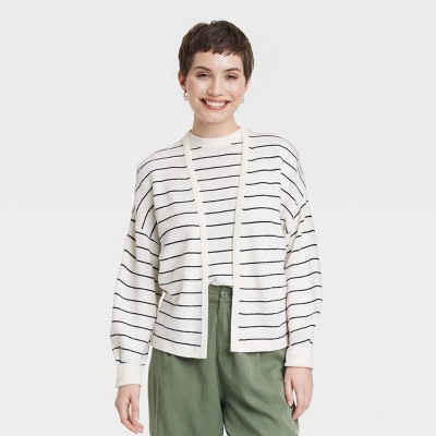 Women's Sweater Cardigan - Universal Thread™ Cream/navy Blue Striped Xl ...