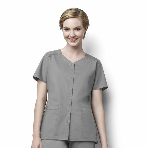 Wink Wonderwork Women's Short Sleeve Snap Front Scrub Top, Xs Regular ...