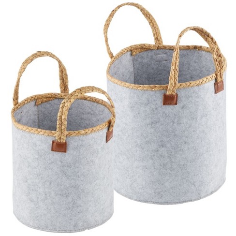 Mdesign Round Felt Foldable Basket With Braided Handle : Target