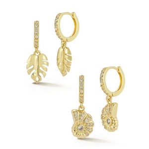 Sphera Milano Leaf and Seashell Charm Huggie Earrings 2 Pair Set : Target
