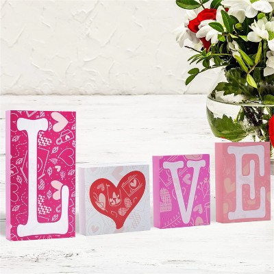 Joyfy Valentines Day Table Decoration Love Wooden Blocks Love Signs ...