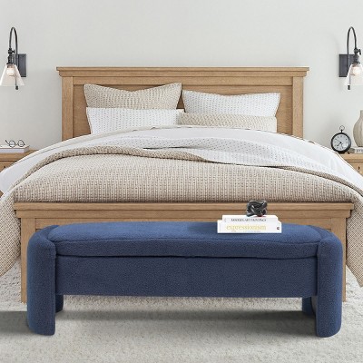 Celeste 57" Blue Teddy Upholstered Fabric Look Storage Large Benches ...