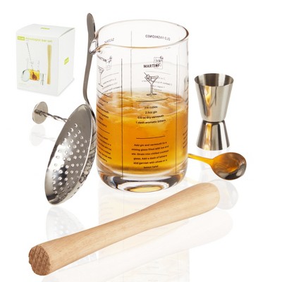 True Mixologist Cocktail Mixing Glass Set, Bartender Kit With Recipe ...