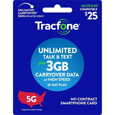Tracfone Unlimited Talk/text + 3gb Carryover Data 30-day Plan ...