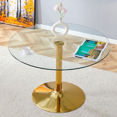 Nicbex 47 Inch Round Dining Table With Tempered Glass Tabletop And ...