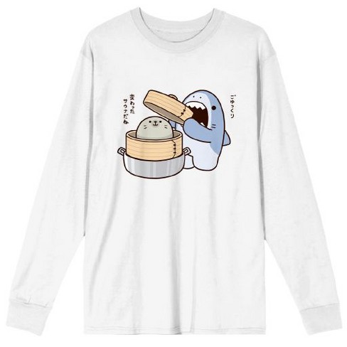 Samezu Shark Jaggy And Yummy Steaming Pot Men's White Long Sleeve Shirt ...