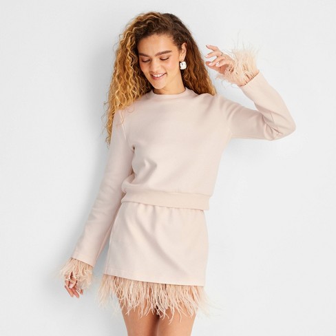 Women's Crewneck Feather Trim Sweatshirt - Future Collective Light Pink ...
