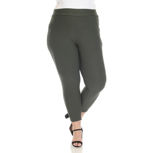Plus Size Super Soft Elastic Waistband Scuba Pants Olive 3x -white Mark ...