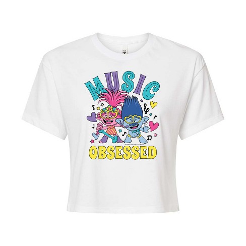 Women's Trolls Music Obsessed Poppy And Branch Cropped Graphic T-shirt ...