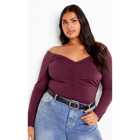 Women's Plus Size Ruched Sally Top - Plum | City Chic : Target