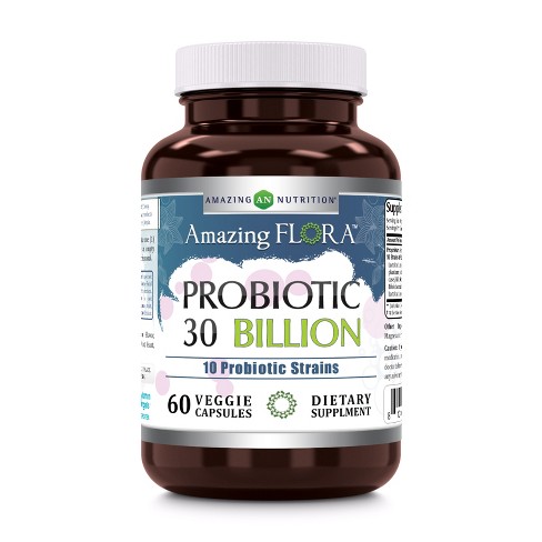 Amazing Flora Probiotic 30 Billion 10 Probiotic Strains 60 Veggie ...