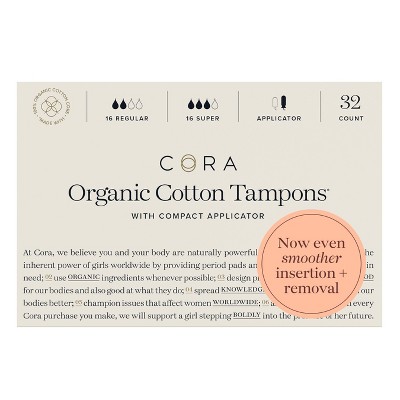 Cora Organic Cotton Tampons Mix Pack - Regular/super Absorbency - 32ct ...