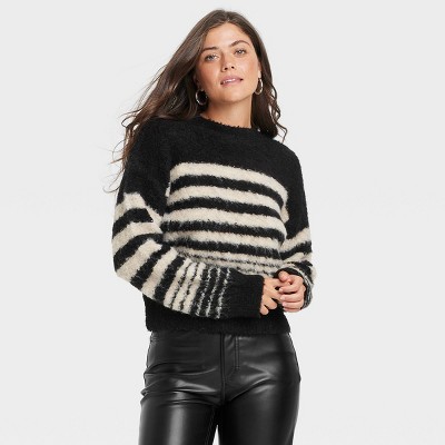 Women's Boucle Crewneck Pullover Sweater - Universal Thread™ Black ...