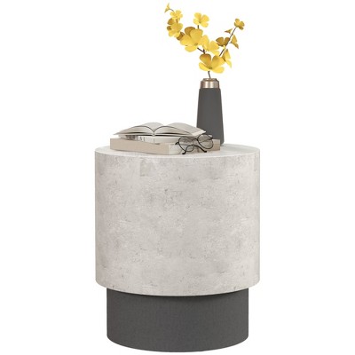 Homcom Concrete End Table, Round Side Table With Wood Grain Finish ...