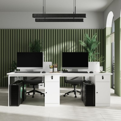 Homsee White Multi-user Workstation With Privacy Locks Desk Table : Target