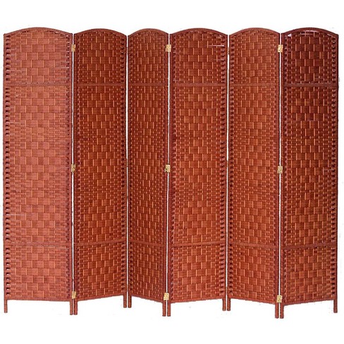 6 Panels Diamond Weave Bamboo Fiber Privacy Partition Screen Honey ...