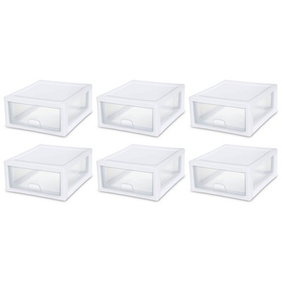 Sterilite 16 Qt Clear Stacking Storage Drawer Container (6 Pack) + 6 Qt ...