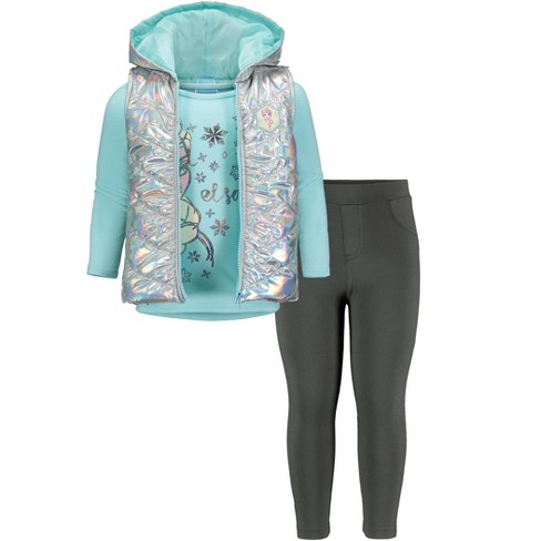 Disney Frozen Princess Anna Elsa Girls Zip Up Vest Puffer T-shirt And ...