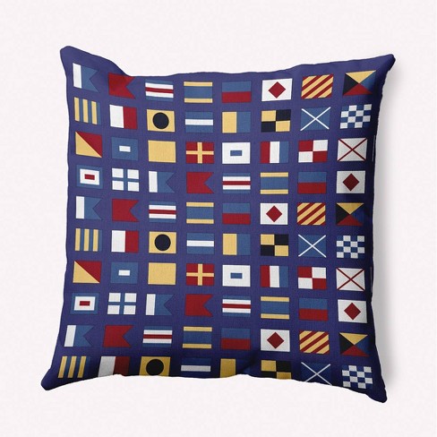 E By Design Nautical Flags Decorative Throw Pillow Indigo: Coastal ...