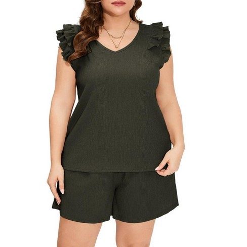 Whizmax Women's Plus Size Pajama Set Lounge Set Short Sleeve Tops ...