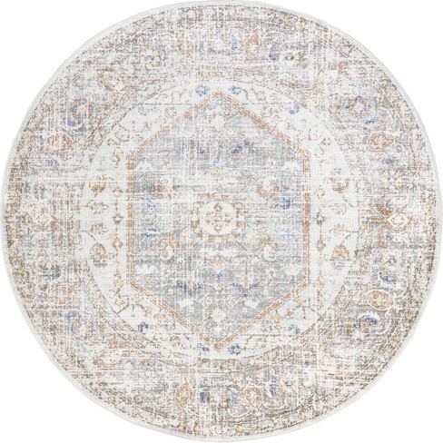 Nuloom Jacquie Vintage Floral Area Rug, Round 4', Silver : Target