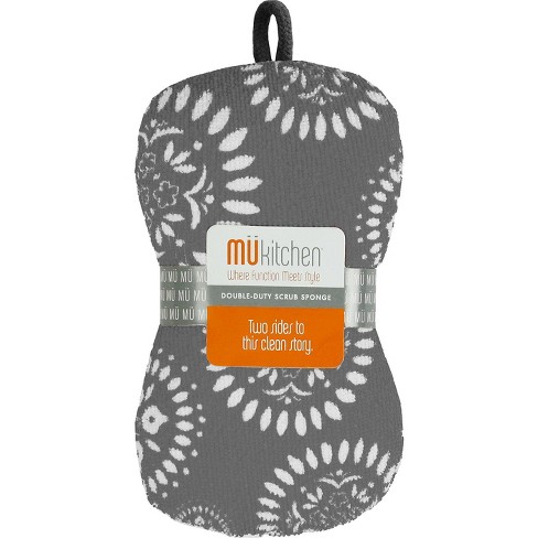 Mu Kitchen Durable Microfiber Sponge With Scrubber, Medallion Gray : Target