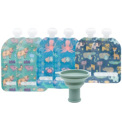 WeeSprout Double Zipper Reusable Food Pouches, Animals - 3.4oz, 5oz ...