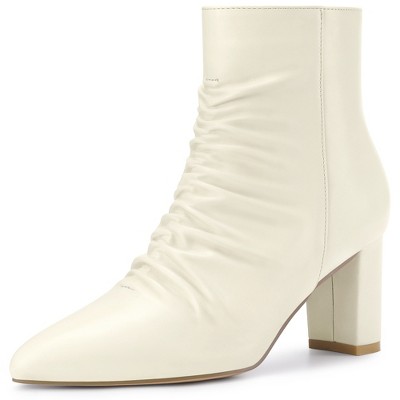 Allegra K Women's Pointed Toe Zip Chunky Heels Ankle Boots White 7 : Target