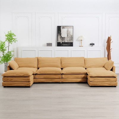 Hyleory 147 In. W 6-piece Modern Corduroy Fabric Sectional Sofa With ...