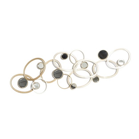 Metal Geometric Wall Decor With Round Mirrored Accents Gold - Olivia ...