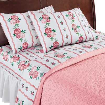 Collections Etc Printed Lovely Bright Blooming Roses White Sheet Set ...