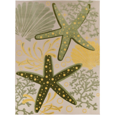 Nourison Aloha Ocean Starfish Indoor/outdoor Area Rug Green Yellow 7'10 ...