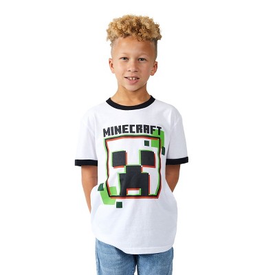Minecraft Creeper Face Crew Neck Short Sleeve White Boy’s Ringer Tee ...