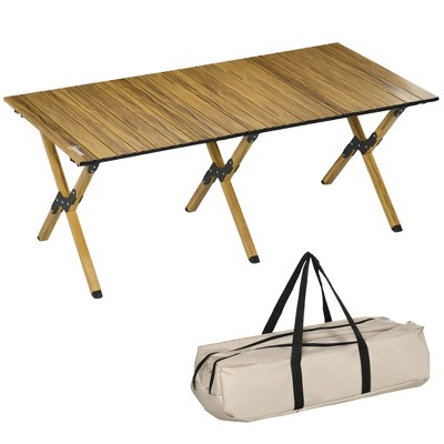 Outsunny Outdoor Portable Table With Collapsing Roll-up Top, Folding ...