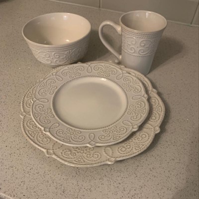 16pc Stoneware Luna Scalloped Dinnerware Set White - Elama : Target