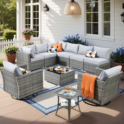 Outdoor Patio Furniture Set, 10 PCS Outdoor Modular Sectional Sofa Set ...