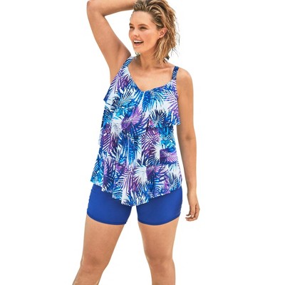 Swim 365 Women’s Plus Size Longer-length Tiered-ruffle Tankini Top, 30 ...