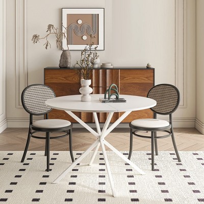 Lavish Home Round Coffee Table With Faux Mable Top And Metal Crossbeam ...