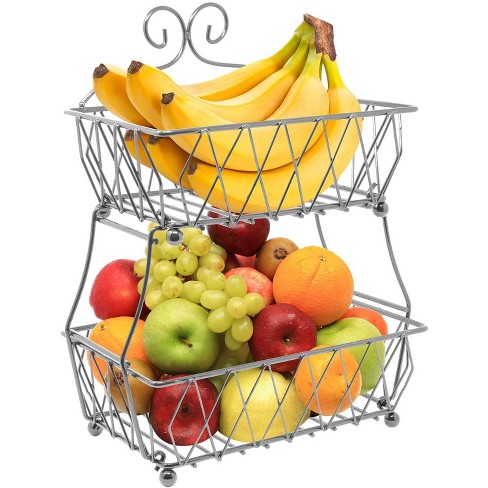 Sorbus 2-tier Metal Fruit Basket Stand (silver) : Target