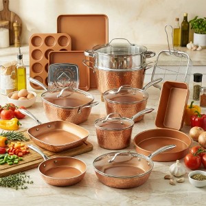 Gotham Steel Pro Hammered Pots and Pans Copper 20 Piece Ceramic ...