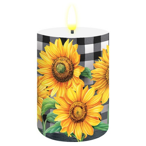 Briarwood Lane Fall Flameless Candle 6x3 Checkered Sunflowers Flameless ...