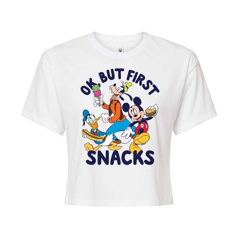 Women's Disney Ok, But First Snacks Cropped Graphic T-shirt - White ...