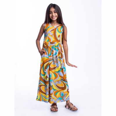 24seven Comfort Apparel Girls Yellow Floral Print Sleeveless Maxi Dress ...