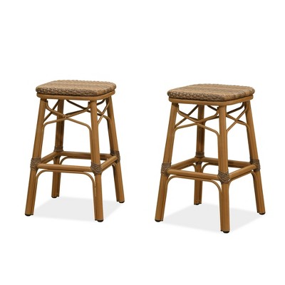 PURPLE LEAF Outdoor Bar Stools Set of 2 Rattan Patio Tall Bar Chairs ...