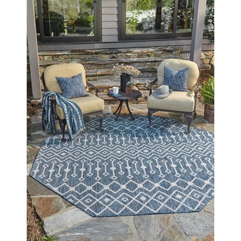 Unique Loom 4' 0 X 4' 0 Octagon Indoor/outdoor Trellis Blue Area Rug ...
