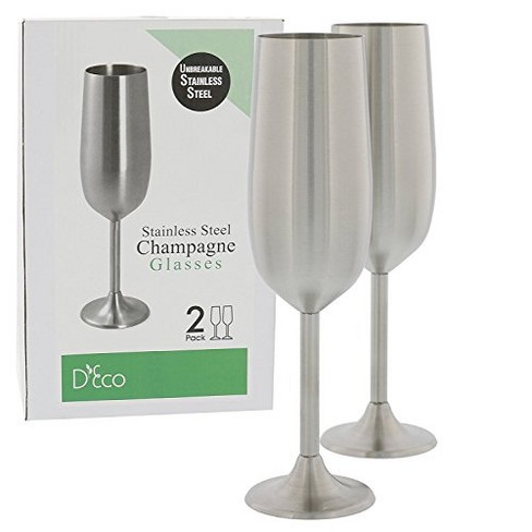 D'eco Stainless Steel Unbreakable Champagne Glasses- Set Of Two 8 Ounce ...