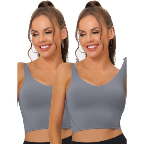 Allegra K Women's Workout Fitness Padded Longline Wireless Yoga Sports ...